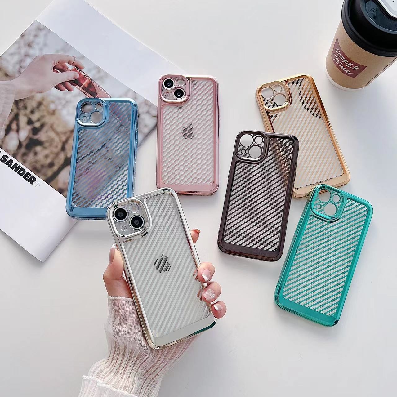 Electroplated Phone case TPU Carbon fiber pattern