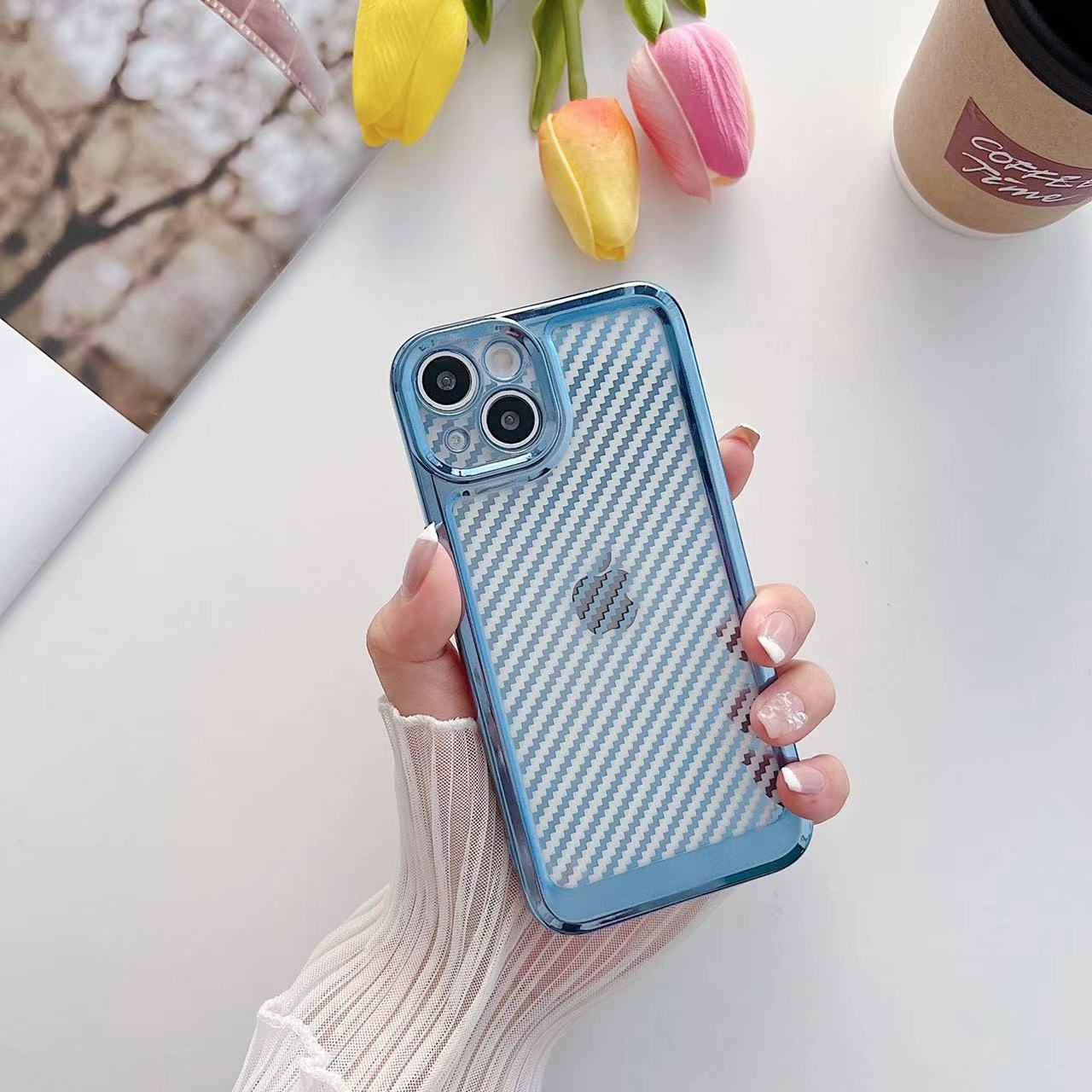 Electroplated Phone case TPU Carbon fiber pattern